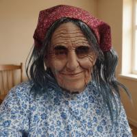 China Realistic Old Woman Latex Mask with Hair and Headscarf - Wrinkly Grandma Female Face Disguise for Adults Halloween Cosplay Costume Props for sale