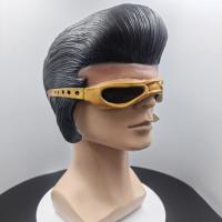 China Retro Rockabilly Pompadour Latex Mask with Gold Goggles - Cool 50s Grease Style Full Headpiece for Adult Cosplay Party Props for sale