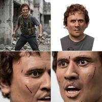China Halloween Realistic Male Face Mask Battle Scarred Survivor Latex Headgear Creepy Cosplay Prop for Adult for sale