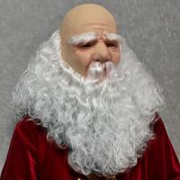 China Realistic Santa Claus Mask Bald Old Man Latex Headgear with Long White Beard Christmas Cosplay Costume Prop for sale