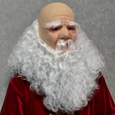China Realistic Santa Claus Mask Bald Old Man Latex Headgear with Long White Beard Christmas Cosplay Costume Prop for sale