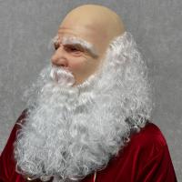 China Realistic Santa Claus Mask Bald Old Man Latex Headgear with Long White Beard Christmas Cosplay Costume Prop for sale