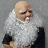 China Realistic Santa Claus Mask Bald Old Man Latex Headgear with Long White Beard Christmas Cosplay Costume Prop for sale
