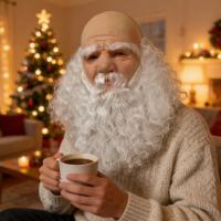 China Realistic Santa Claus Mask Bald Old Man Latex Headgear with Long White Beard Christmas Cosplay Costume Prop for sale