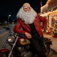 China Realistic Santa Claus Mask Bald Old Man Latex Headgear with Long White Beard Christmas Cosplay Costume Prop for sale