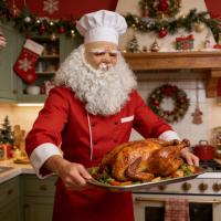 China Realistic Santa Claus Mask Bald Old Man Latex Headgear with Long White Beard Christmas Cosplay Costume Prop for sale