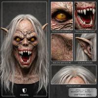 China Realistic Monster Mask with Grey Long Hair - Scary Demon Latex Head Mask for Halloween Cosplay, Horror Party & Haunted House for sale