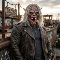 China Realistic Monster Mask with Grey Long Hair - Scary Demon Latex Head Mask for Halloween Cosplay, Horror Party & Haunted House for sale