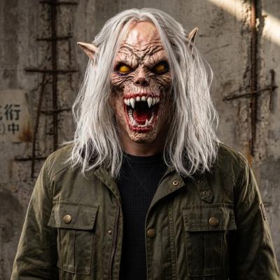 China Realistic Monster Mask with Grey Long Hair - Scary Demon Latex Head Mask for Halloween Cosplay, Horror Party & Haunted House for sale