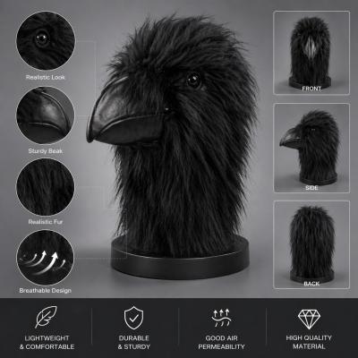China Realistic Black Raven Mask with Faux Fur - Gothic Crow Head Mask for Cosplay & Theater for sale