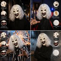 China Sinister Gothic Horror Clown Latex Mask with Shaggy White Wig and Pointy Nose for Halloweeen Parties, Horror Enthusiasts for sale