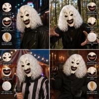 China Sinister Gothic Horror Clown Latex Mask with Shaggy White Wig and Pointy Nose for Halloweeen Parties, Horror Enthusiasts for sale