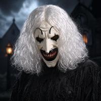 China Sinister Gothic Horror Clown Latex Mask with Shaggy White Wig and Pointy Nose for Halloweeen Parties, Horror Enthusiasts for sale