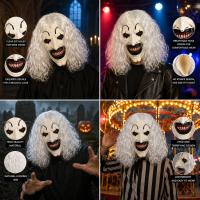 China Sinister Gothic Horror Clown Latex Mask with Shaggy White Wig and Pointy Nose for Halloweeen Parties, Horror Enthusiasts for sale