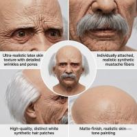 China Adult Full Head Bald Old Man Mask with White Hair for Celebrity Party Cosplay Accessory Grandpa Costume with Wig and Beard for sale