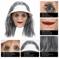 China Old Lady Human Face Mask with Wig and Visor, Realistic Latex Elder Woman Mask for Halloween Cosplay Costume, Props for sale