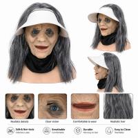 China Old Lady Human Face Mask with Wig and Visor, Realistic Latex Elder Woman Mask for Halloween Cosplay Costume, Props for sale