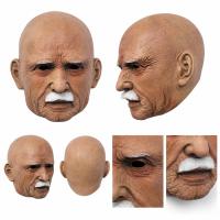 China Lifelike Old Man Latex Face Mask Elder Grandpa Disguise with Mustache Halloween Party Prop for sale