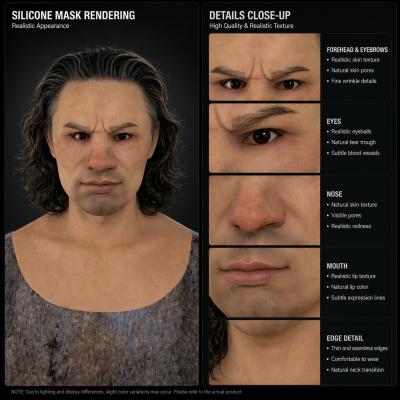 China Realistic Bearded Male Silicone Full Head Mask with Lifelike Human Face, Natural Skin Texture and Facial Hair for Cosplay, Halloween, Masquerade, Stage Performance, Costume Parties and Photoshoots for sale