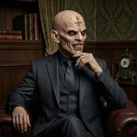 China Sinister Bald Devil Mask with Cross Mark, Realistic Horror Party Mask for sale