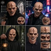 China Sinister Bald Devil Mask with Cross Mark, Realistic Horror Party Mask for sale