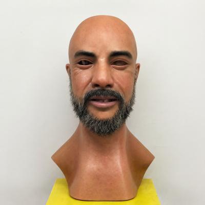 China Ultra-Realistic Male Silicone Mask with Hand-Punched Beard - Hyper-Lifelike Medical Grade Silicone Head Mask for Realistic Disguise, Professional Cosplay and Movie Prop Displays for sale