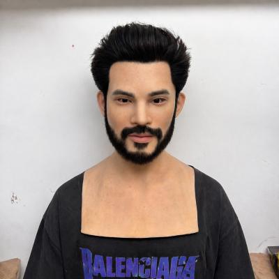 China Professional Hyper-Realistic Male Silicone Mask with Hand-Punched Hair and Beard - Premium Medical Grade Lifelike Head Mask for Realistic Disguise, Cosplay, and Artistic Displays for sale