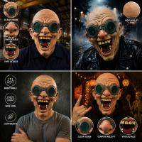 China Horrific Laughing Latex Full-Face Mask Featuring Exaggerated Wrinkles, Green Goggles, and Realistic Textures, Perfect for Cosplay, Costume Parties, and Theatrical Use for sale