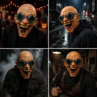 China Horrific Laughing Latex Full-Face Mask Featuring Exaggerated Wrinkles, Green Goggles, and Realistic Textures, Perfect for Cosplay, Costume Parties, and Theatrical Use for sale