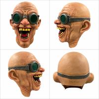 China Horrific Laughing Latex Full-Face Mask Featuring Exaggerated Wrinkles, Green Goggles, and Realistic Textures, Perfect for Cosplay, Costume Parties, and Theatrical Use for sale