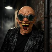 China Horrific Laughing Latex Full-Face Mask Featuring Exaggerated Wrinkles, Green Goggles, and Realistic Textures, Perfect for Cosplay, Costume Parties, and Theatrical Use for sale