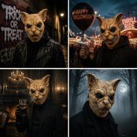 China Realistic Cat Full-Face Latex Mask with Whiskers, Detailed Textures, and Lifelike Features for Halloween, Cosplay, Costume Parties, and Themed Events for sale