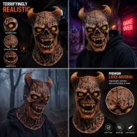 China Scary Devil Skull Latex Full Face Mask, Horror Halloween Cosplay Accessory for Adults, Realistic Demon Costume Mask with Horns and Detailed Texture for sale