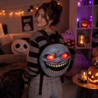 China Creepy Monster Face LED Backpack with Glowing Red Eyes, Realistic Cracked Stone Texture, Circular Halloween Cosplay Bag for Party, Trick-or-Treat, and Scary Costume Fans for sale