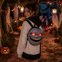 China Creepy Monster Face LED Backpack with Glowing Red Eyes, Realistic Cracked Stone Texture, Circular Halloween Cosplay Bag for Party, Trick-or-Treat, and Scary Costume Fans for sale