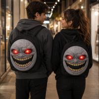 China Horror Ghost Face Backpack with Detachable Latex Panel, LED Glowing Eyes, Adjustable Straps for Halloween Party Cosplay Travel for sale