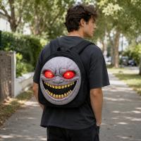 China Horror Ghost Face Backpack with Detachable Latex Panel, LED Glowing Eyes, Adjustable Straps for Halloween Party Cosplay Travel for sale