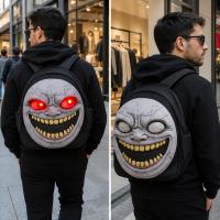 China Horror Ghost Face Backpack with Detachable Latex Panel, LED Glowing Eyes, Adjustable Straps for Halloween Party Cosplay Travel for sale