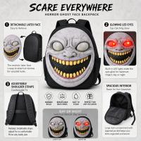 China Horror Ghost Face Backpack with Detachable Latex Panel, LED Glowing Eyes, Adjustable Straps for Halloween Party Cosplay Travel for sale