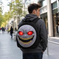 China Horror Ghost Face Backpack with Detachable Latex Panel, LED Glowing Eyes, Adjustable Straps for Halloween Party Cosplay Travel for sale