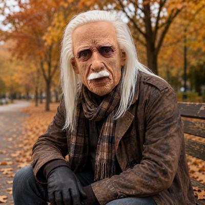 China Long White Hair Old Man Latex Full Head Mask with White Mustache, Realistic Wrinkles, Aged Skin Texture and Visible Eye Openings for Halloween Party Cosplay Costume Photo Video Props for sale