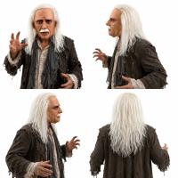 China Long White Hair Old Man Latex Full Head Mask with White Mustache, Realistic Wrinkles, Aged Skin Texture and Visible Eye Openings for Halloween Party Cosplay Costume Photo Video Props for sale