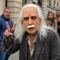 China Long White Hair Old Man Latex Full Head Mask with White Mustache, Realistic Wrinkles, Aged Skin Texture and Visible Eye Openings for Halloween Party Cosplay Costume Photo Video Props for sale