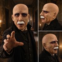 China Bald Old Man Latex Full Head Mask with White Mustache, Realistic Wrinkles, Aged Skin Texture, Detailed Ear Shape and Visible Eye Openings for Halloween Party Cosplay Costume for sale