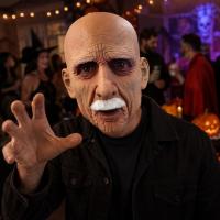 China Bald Old Man Latex Full Head Mask with White Mustache, Realistic Wrinkles, Aged Skin Texture, Detailed Ear Shape and Visible Eye Openings for Halloween Party Cosplay Costume for sale