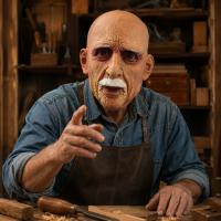 China Bald Old Man Latex Full Head Mask with White Mustache, Realistic Wrinkles, Aged Skin Texture, Detailed Ear Shape and Visible Eye Openings for Halloween Party Cosplay Costume for sale