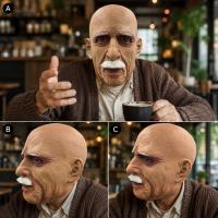 China Bald Old Man Latex Full Head Mask with White Mustache, Realistic Wrinkles, Aged Skin Texture, Detailed Ear Shape and Visible Eye Openings for Halloween Party Cosplay Costume for sale