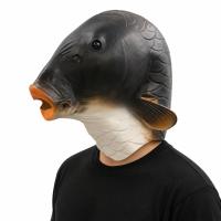 China Realistic Grass Carp Latex Full Head Mask, Fish Character Costume with Scaled Texture, Orange Lips, Side Fin Detail and Full Head Design for Halloween Party Cosplay Photo Video Props for sale
