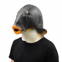 China Realistic Grass Carp Latex Full Head Mask, Fish Character Costume with Scaled Texture, Orange Lips, Side Fin Detail and Full Head Design for Halloween Party Cosplay Photo Video Props for sale