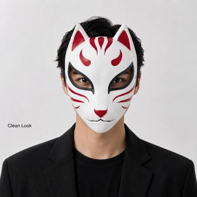China Premium Resin Kitsune Fox Mask - Authentic Japanese Anime Cosplay Half Face Mask for Men & Women. Traditional Kabuki Costume Accessory with Foam Padding & Adjustable Buckle Strap for Halloween Party for sale